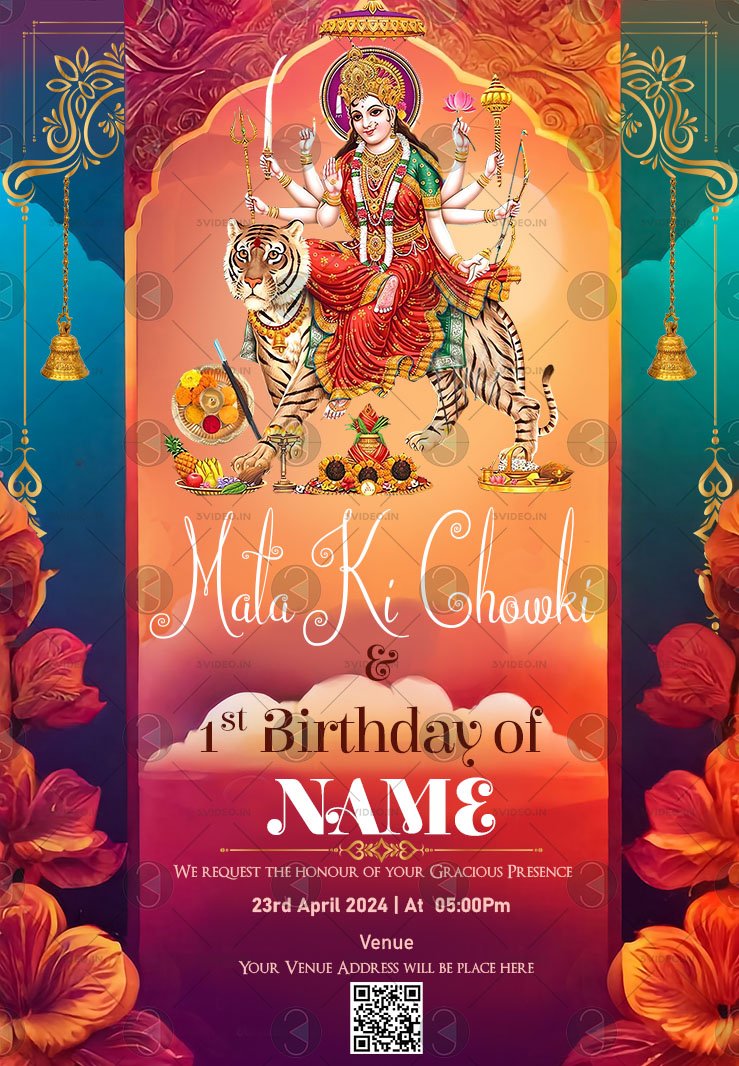 Mata ki chowki Birthday Invitation Card_V1 | 3video