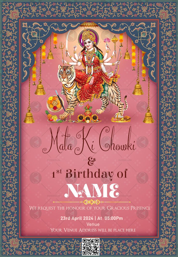 Mata ki chowki Birthday Invitation Card_V2 | 3video