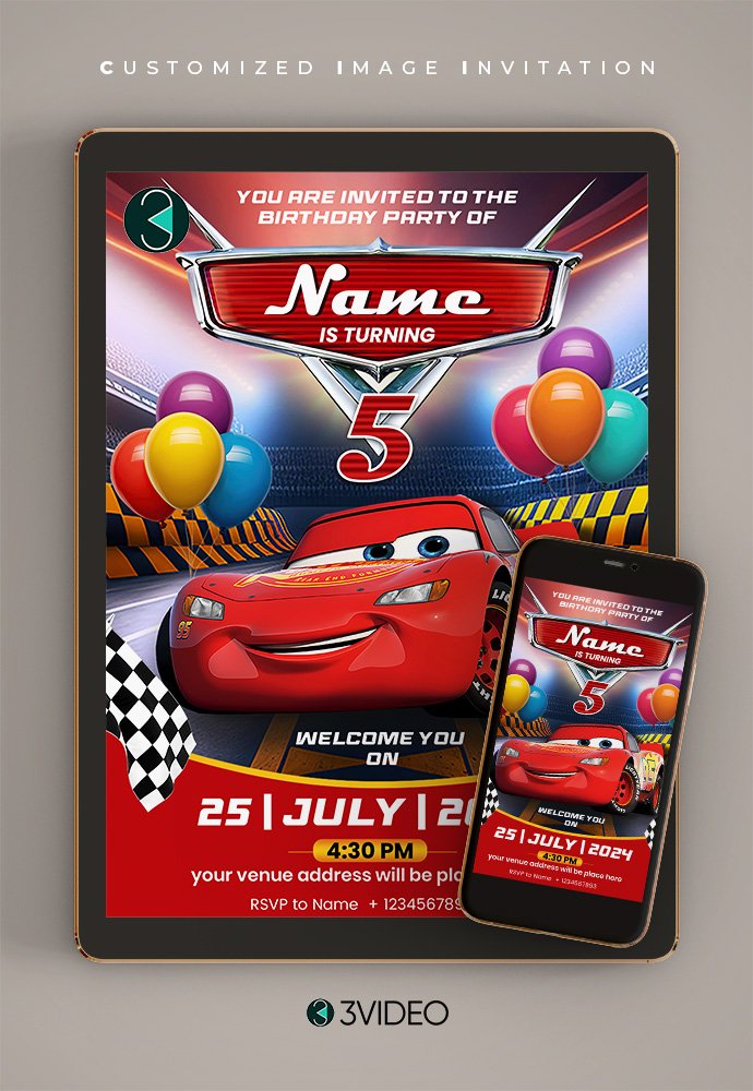 Pixar's Cars Birthday Invitation Card | 3video