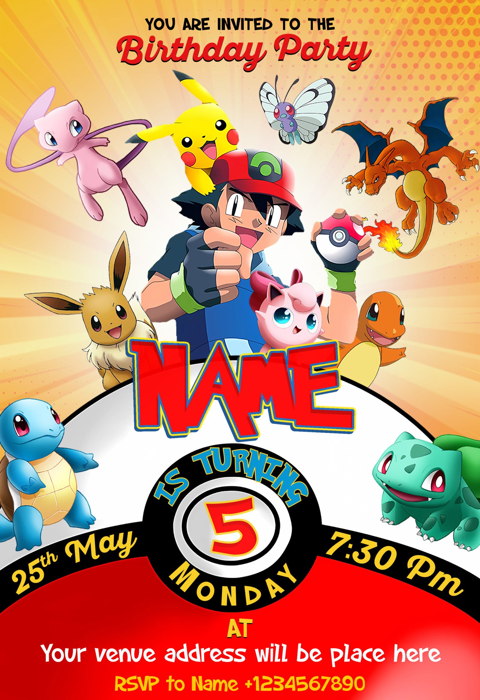 Pokemon PikaChu Birthday Invitation Card | 3video