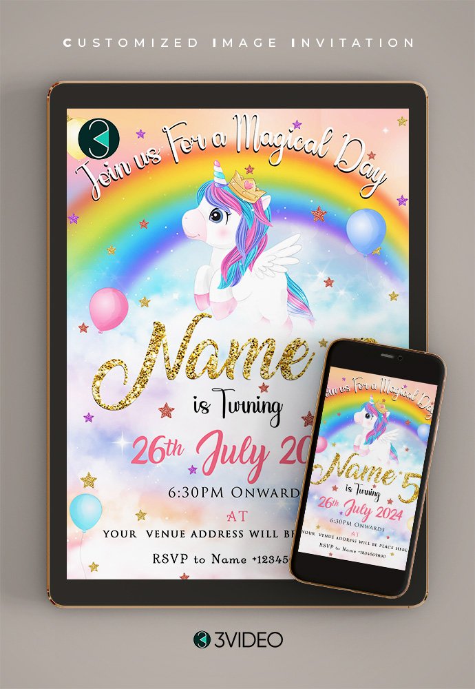Unicorn Birthday Invitation Card | 3video