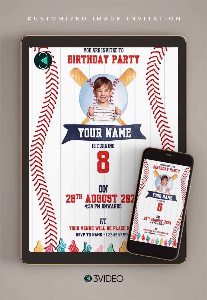 Baseball Birthday Invitation Card online | 3video
