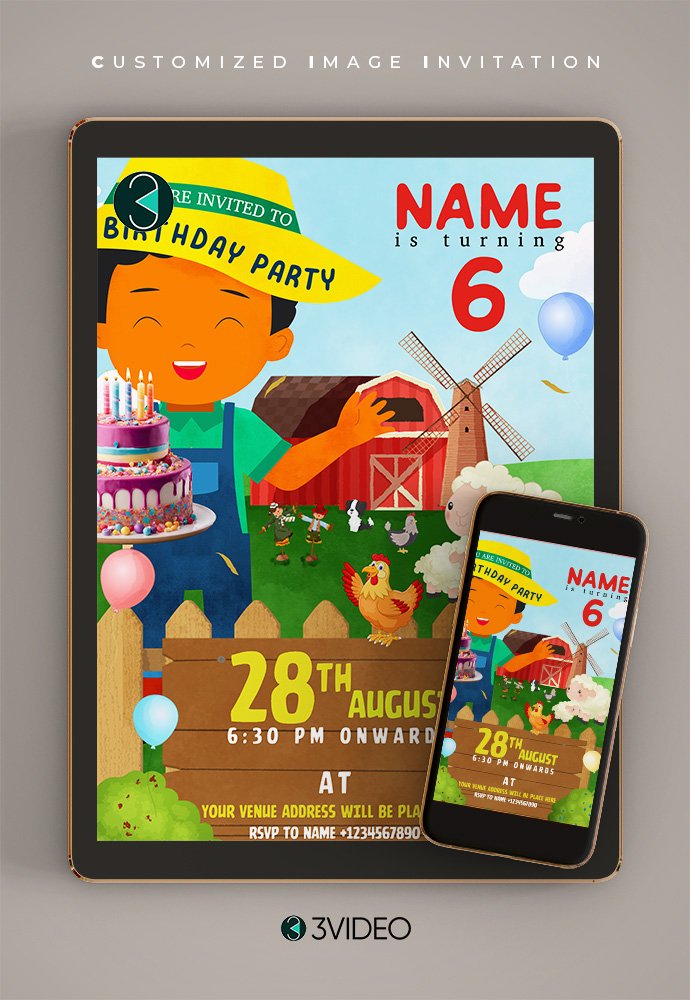 Farm Birthday Invitation Card online | 3video