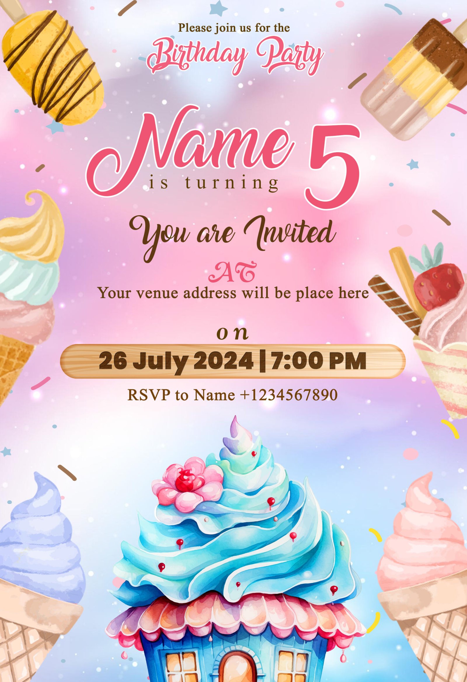 Ice cream Birthday Invitation Card | 3video