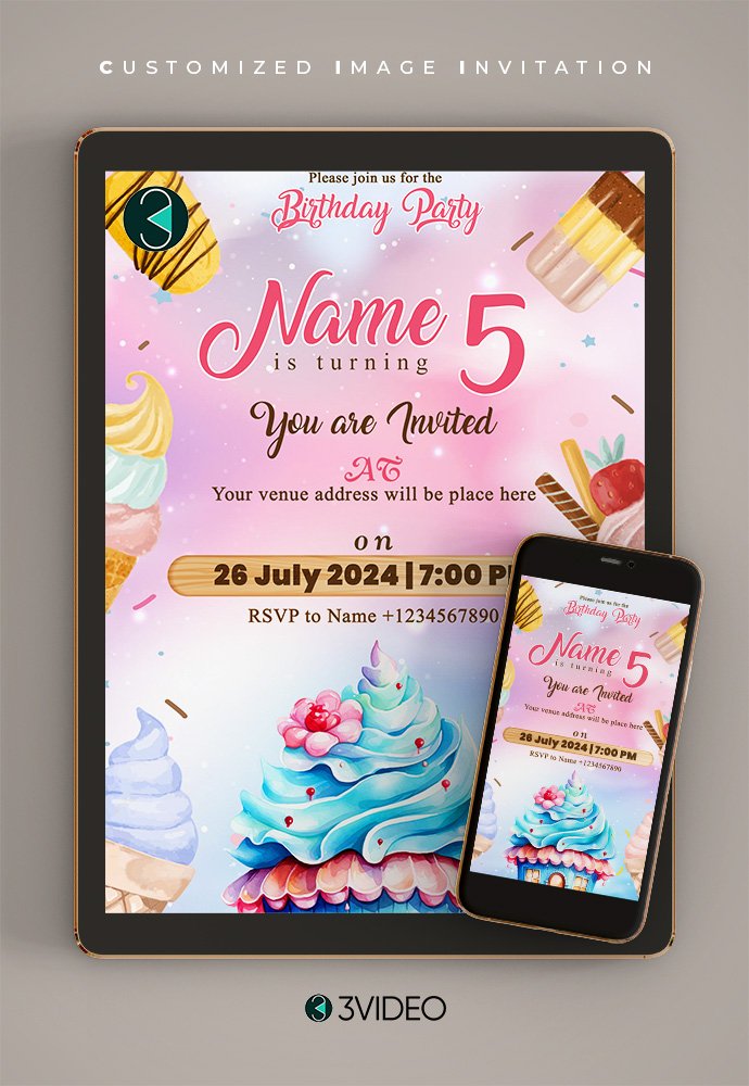 Ice cream Birthday Invitation Card | 3video