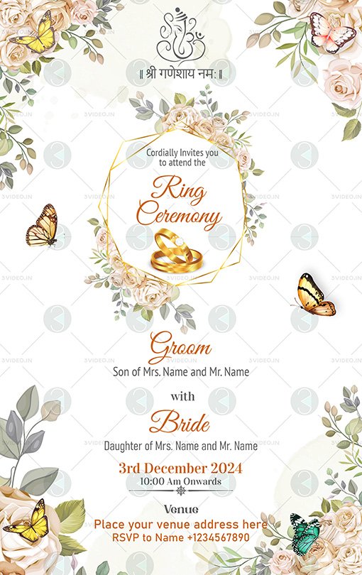 Engagement & Ring Ceremony Invitation Image Card | Yellow Gold | 3VIDEO.IN