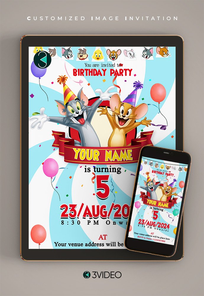 Tom and Jerry Birthday Invitation Card online | 3video