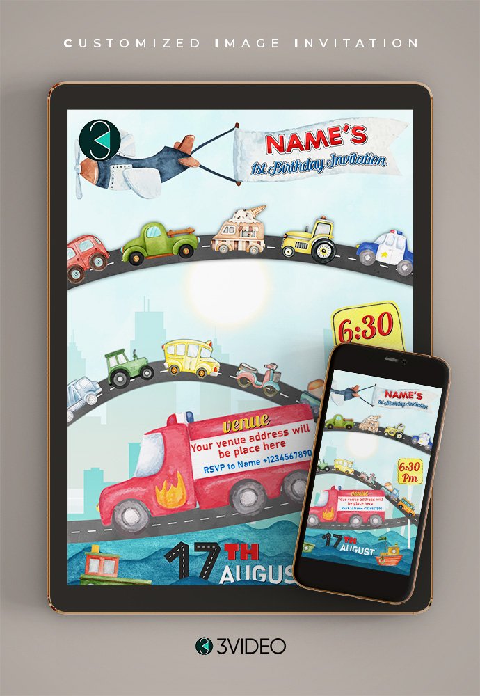 Transport Birthday Invitation Card online – 3VIDEO.IN